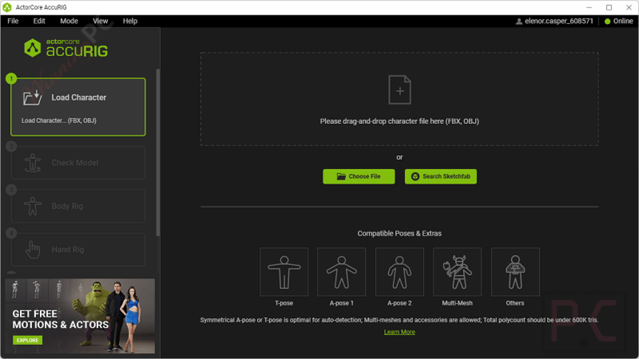 ActorCore AccuRIG Free Download - Automatic Rigging Tool