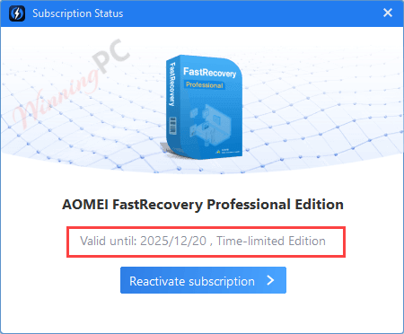 AOMEI FastRecovery License Key Free Download (1 Year)